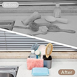 CENPIN Sponge Holder for Kitchen Sink, Sink Organizer Caddy, Dish Brush Holder, Stainless Steel Never Rust, Kitchen Essentials Sink Accessories with Adhesive Installation No Drilling - Silver