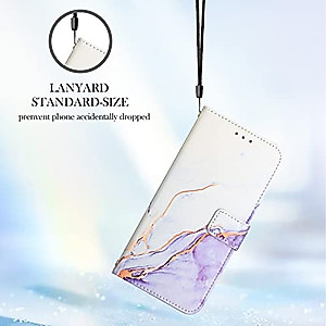 Compatible with Samsung Galaxy Fold 4 Case Wallet Marble Leather Flip Cases Cover with Credit Card Holder for Women White Purple with Wrist Strap for Samsung Galaxy Z Fold4