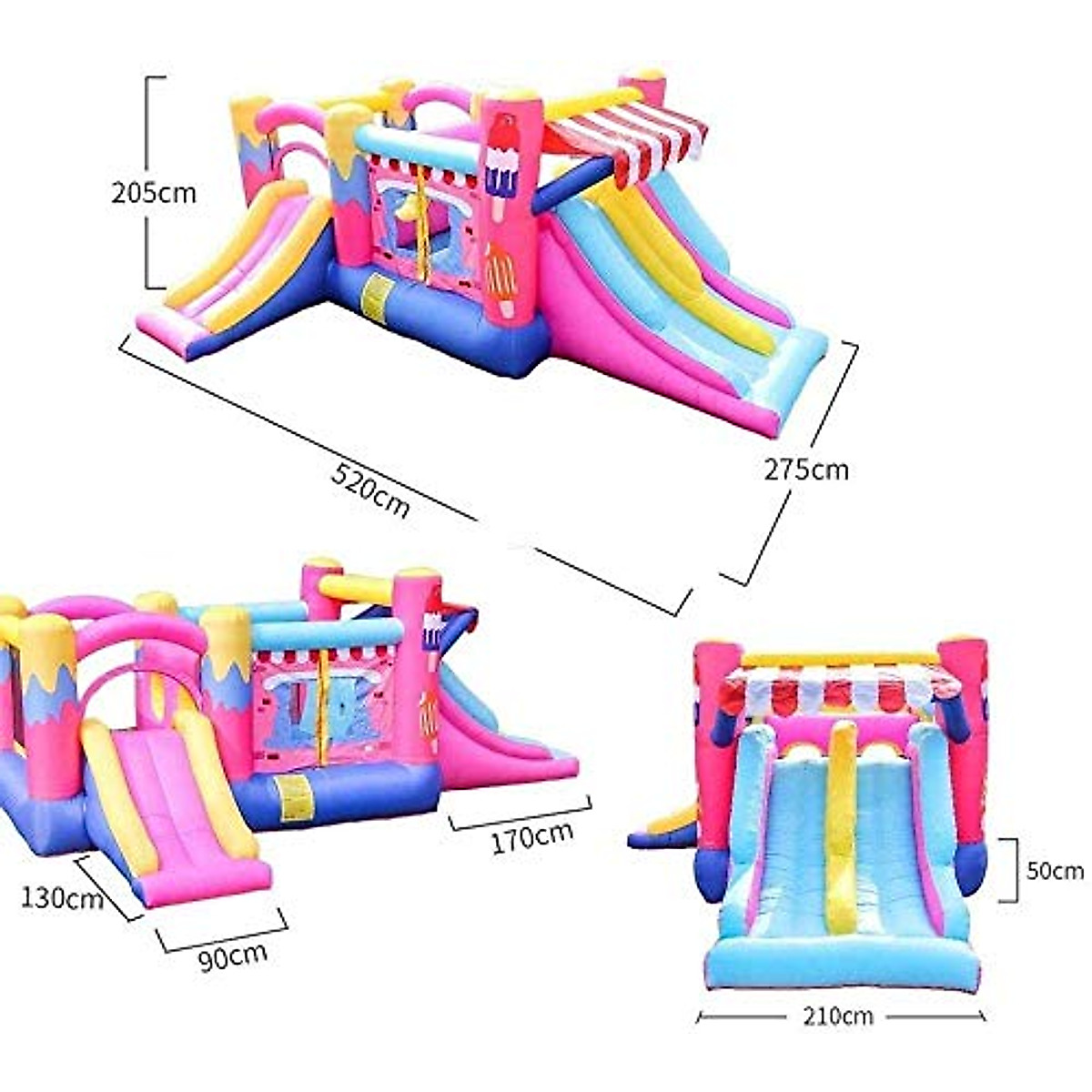Inflatable Castle and Slide, Outdoor Trampoline Castle Children s Playground Children s Fitness Equipment Gift for Your Child Colors 520 272 202cm