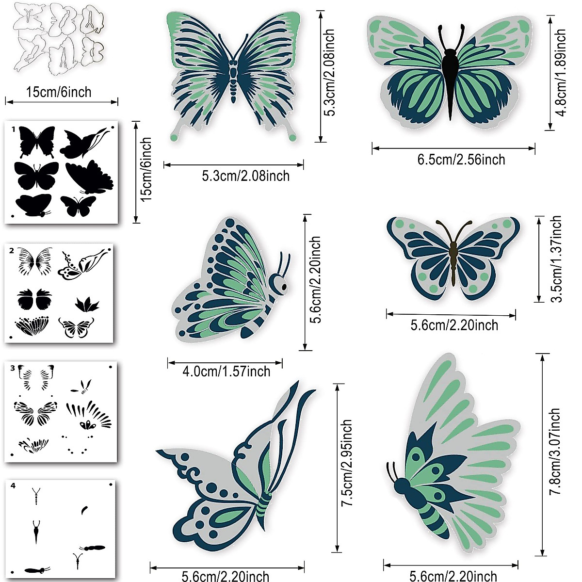 Alinacutle Layering Butterfly Stencil with Metal Die Cuts Dies Plastic Stencils Painting Stencils Template for Card Making DIY Painting on Wood Wall Furniture Decor