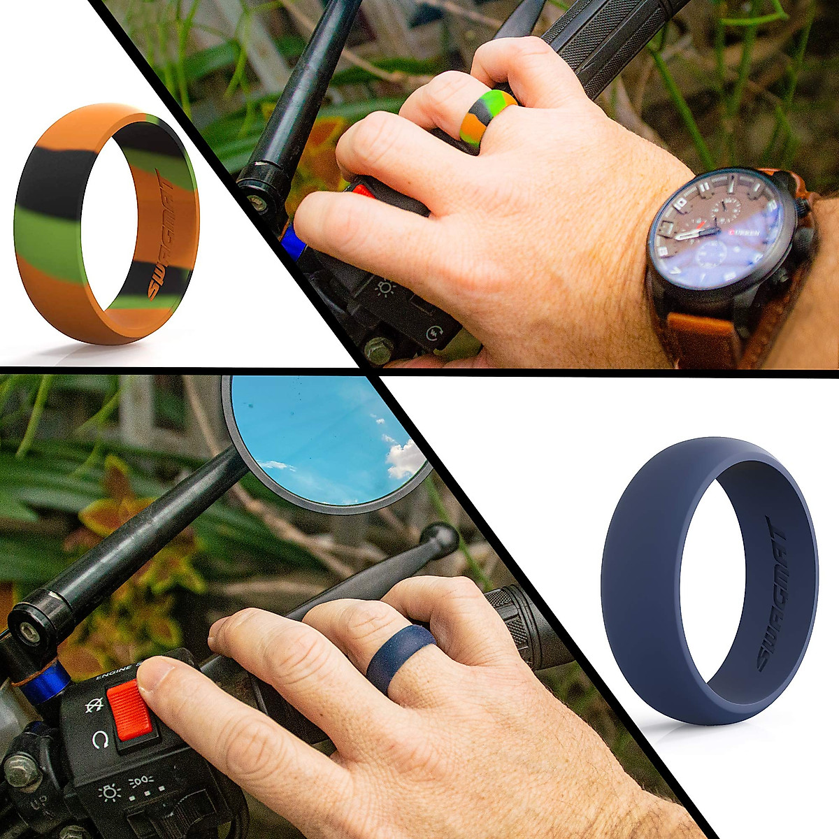 Swagmat Silicone Wedding Rings, 3 Pack Wedding Bands for Men & Women (Black, Dark Gray, Blue, Size 12)