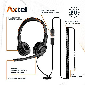 Axtel Bundle Voice 40 Duo NC with AXC-01 Cable | Noise Cancellation - Compatible with Avaya 2400/4600 Series, Mitel 6800 Series, NEC DTL/ITL Series, Nortel, Polycom VVX Series