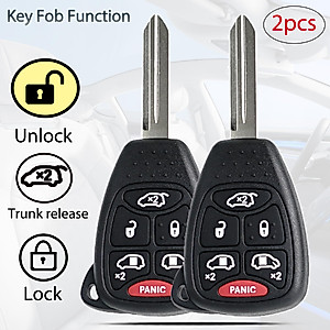 Key Fob Keyless Entry Fits for Chrysler Town & Country Dodge Grand Caravan 2004 2005 2006 2007 Remote Control Replacement 05183683AA M3N5WY72XX 46Chip 315MHz 6 Button Head Fob Key (Set of 2)