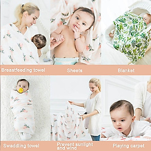 belupai Muslin Swaddle Blankets, 47x47inch Breathable Organic Cotton Gauze Baby Towel Receiving Blanket Perfect for Unisex Babies Shower Gift (Tropical Palm Leaves)