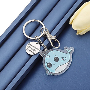 MYOSPARK Cute Narwhal Keychain Horned Whale Clasps for jewelry Narwhal Sea Gift Whale Party Gift For Narwhal Lover (Narwhal Keychain)