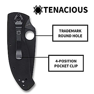Spyderco Tenacious Folding Utility Pocket Knife with 3.39" Black Stainless Steel Blade and Durable G-10 Handle - Everyday Carry - PlainEdge - C122GBBKP