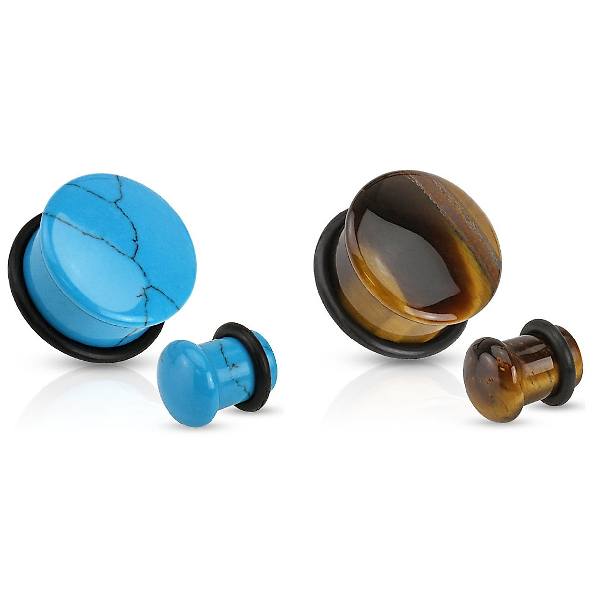 Zaya Body Jewelry 2 Pairs of Turquoise Tiger Eye Organic Stone Plugs Ear Gauges 5/8 9/16 1/2 00g 0g 2g 4g 6g (2g)