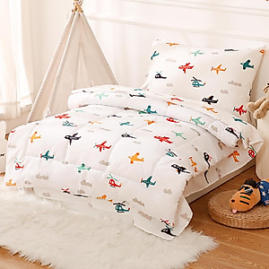 JSD Airplane Toddler Comforter Sheet Set, 4 Piece Toddler Bedding Set Soft Microfiber Toddler Sheet Set with Comforter