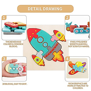 Toddler Puzzles, Wooden Puzzles for Toddlers, 6 Pack Wooden Toddler Puzzles Gifts Toys for Kids 1-3 Years Old, Montessori Early Learning Preschool Educational Toys for Boys and Girls Age 2-4