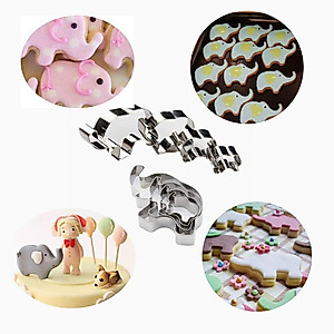 Elephant Cookie Cutter Set of 4 Counts Animal Biscuit Cutter Baby Shower Press Cookie Molds Stainless Steel Metal Fondant Cutter (Elephant Cookie Cutter)
