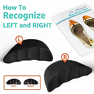 Dr. Shoesert Shoe Filler Inserts for Loose Shoe, Toe Cushion Fillers Make Shoes Fit, Half-Size Insoles Adjust Shoe Too Big for High Heels, Dress Shoes, Casual, Flats 2 Pairs (Black - Round)