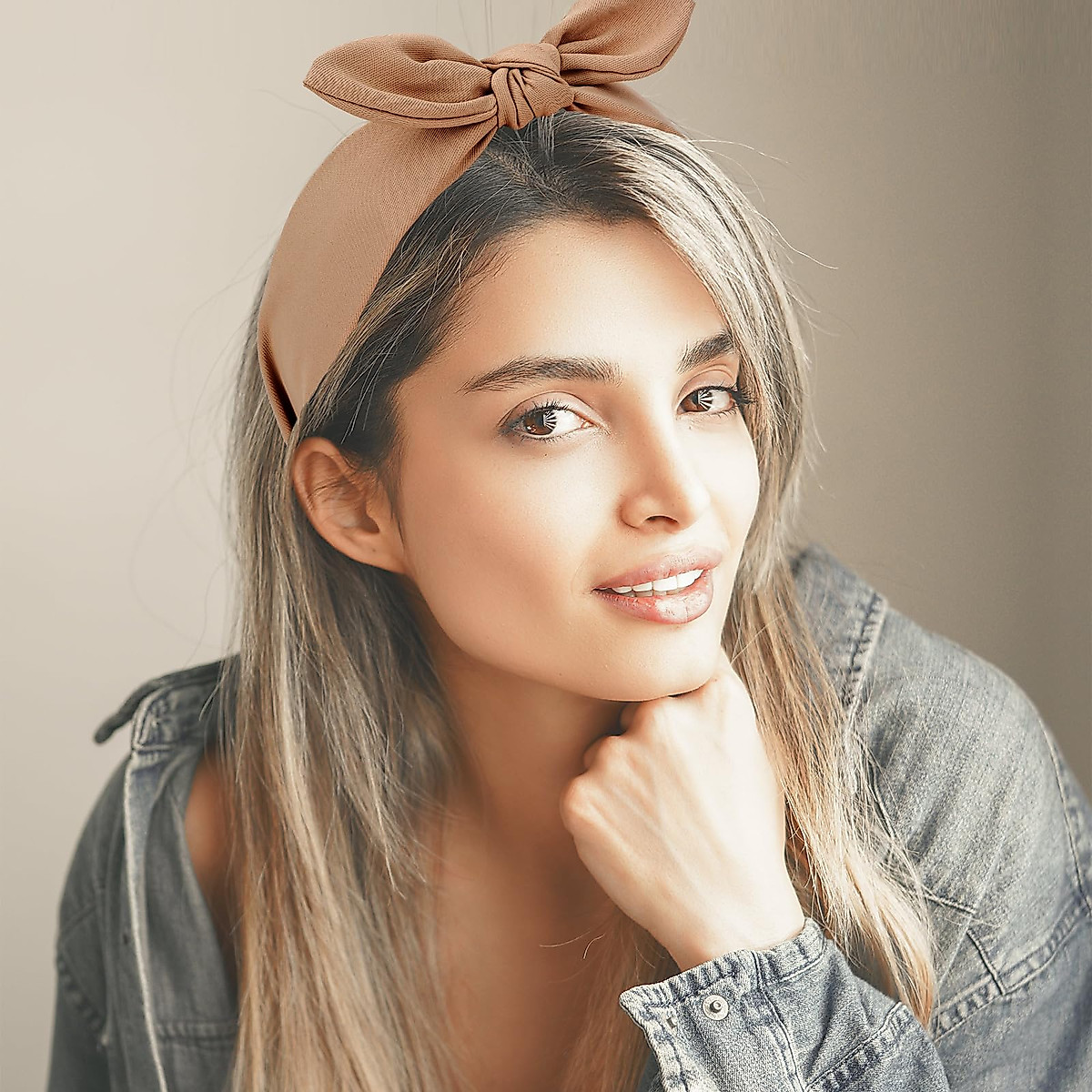 Jaciya 6 Pieces Knotted Bow Headbands for Women Wide Black Headbands for Girls Hair Accessories Knot Headband with Bow(Black/Brown/Khaki/White)