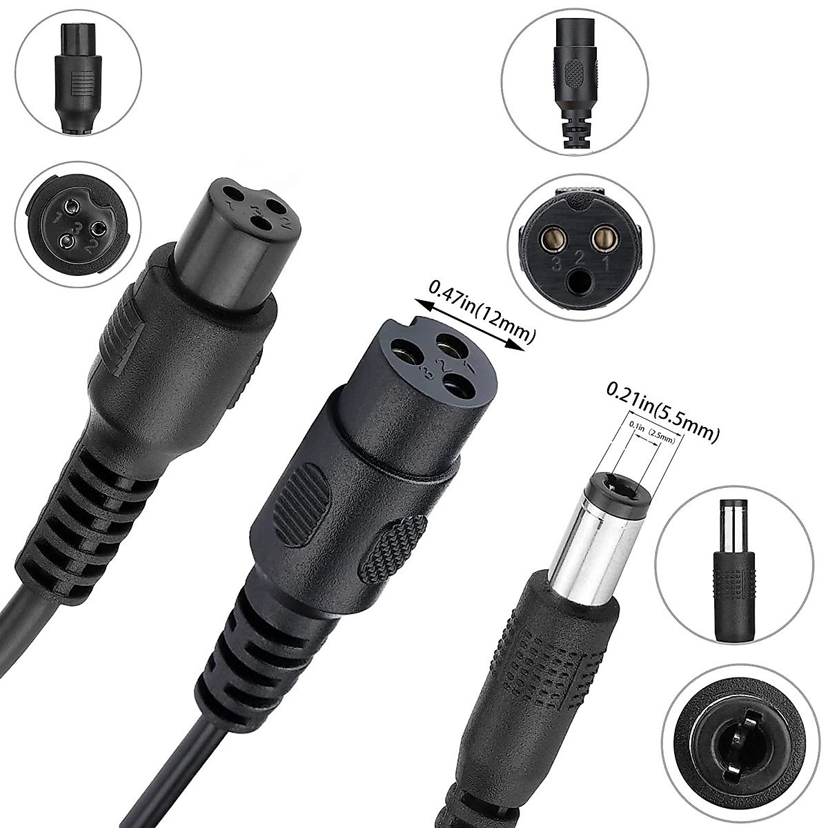 3 in 1 Universal Electric Scooter Charger 29.4V/24V 2A (5.5 * 2.1/2.5mm) 3 Prong 12mm for Razor E100 E200 E300 E125 E150 E500 E175 PR200, E225S E325S MX350, Dirt Quad, Sports Mod, and Pocket Mod