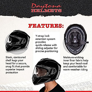 Daytona Glide Helmet - Hi Gloss Black - Lightweight Dirt Bike Helmet with Anti-Scratch Shield - DOT Approved Anti Fog Helmet with Dual Density EPS Liner - Bluetooth Compatible - XL - 4.13 Pounds