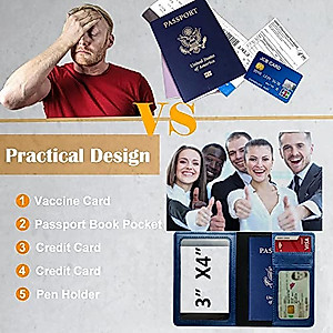 Redify 2 Pack Passport and Vaccine Card Holder Combo - PU Leather Passport Holder with Vaccine Card Slot, Travel Passport Wallet for Women and Men, Family Passport Cover Case (Blue, Wine Red)
