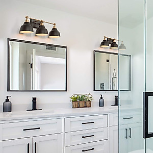 classy leaves Bathroom Light Fixtures, Farmhouse Bathroom Light Fixtures, 3-Light Bathroom Vanity Light with Black Metal Shade and Gold Socket for Bathroom, Hallway, 24.5’’ L x 7’’ W x 8’’ H