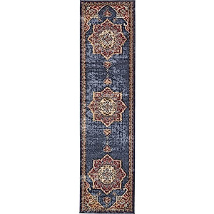 Unique Loom Utopia Collection Traditional Classic Vintage Inspired Area Rug with Warm Hues, 2 ft 7 in x 10 ft, Navy Blue/Burgundy