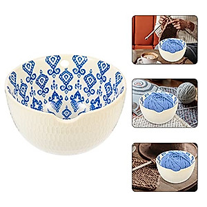 MAGICLULU Ceramic Yarn Bowl for Knitting and Crocheting Yarn Storage Bag for Beginner Crocheter Knitter Craft White