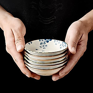 WEUNUM Soy Sauce Bowls/Dishes Set of 6, 4 Inch Dipping Bowls Sushi Plates and Appetizer Dessert Small Bowls for Charcuterie Board,3 oz Porcelain Pinch Bowls for Kitchen Prep(Blue mixed)