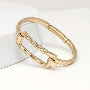 POMINA Chunky Gold Fashion Bangle Cuff Bracelet Geometric Shape Tension Bangle Wide Thick Chain Stretch Gold Bracelet for Women Teen (Square Gold)