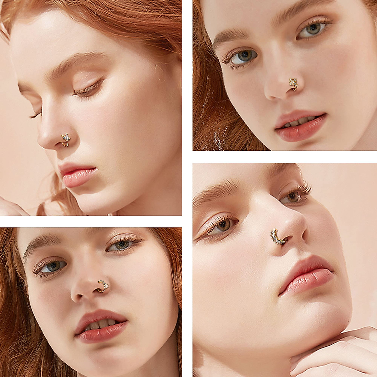 Drperfect 20G Stainless Steel Nose Ring Hoop for Women Men Paved CZ Butterfly Flower Heart Star Cross Cartilage Helix Tragus Earring Hoop Piercing for Nose Ear Silver Gold Rose Gold Black Plated