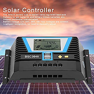 30A PWM Solar Controller,Solar Charge Controller, Solar Charge Controller, Solar Charge Controller, Solar Controller for Different Batteries BSC3048 30A 12V/24V/36V/48V Charge Controller