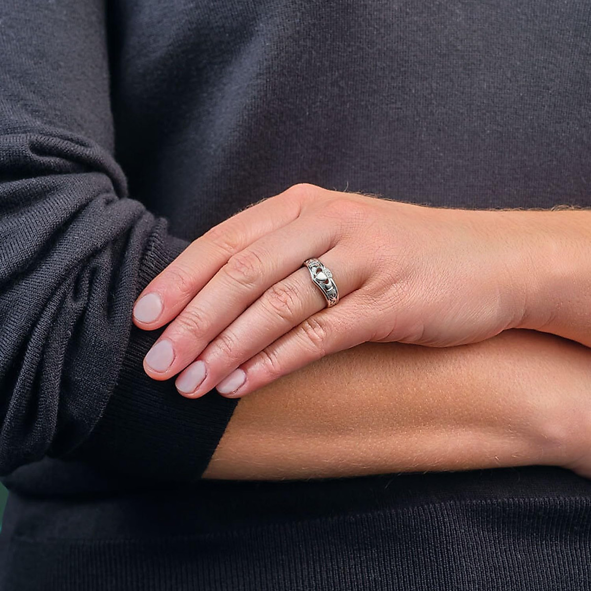Biddy Murphy Irish 925 Sterling Silver Claddagh Ring with Classic Wishbone Design Band, Timeless Elegant Celtic Jewelry Made in Ireland, Love, Friendship, Loyalty, Size 7