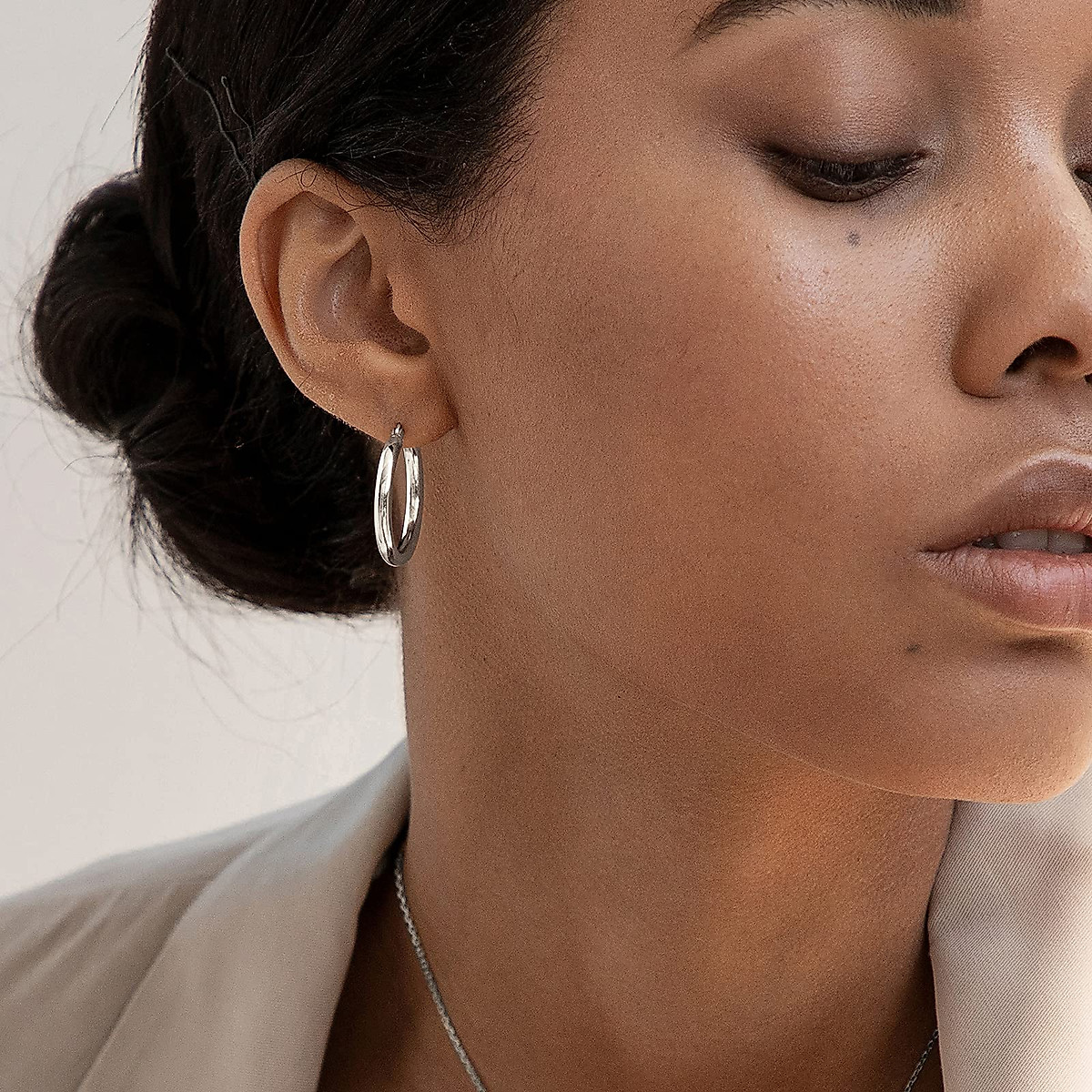 SWEETV Sterling Silver Earrings Chunky Hoop Earrings for Women 25MM Polished Huggie Earrings for Sensitive Ears