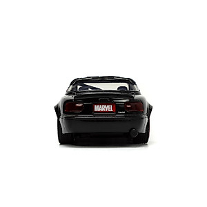 Jada 1990 Mazda Miata Black and White with Graphics and Ghost Spider Diecast Figure Spider-Man Marvel Series 1/32 Diecast Model Car