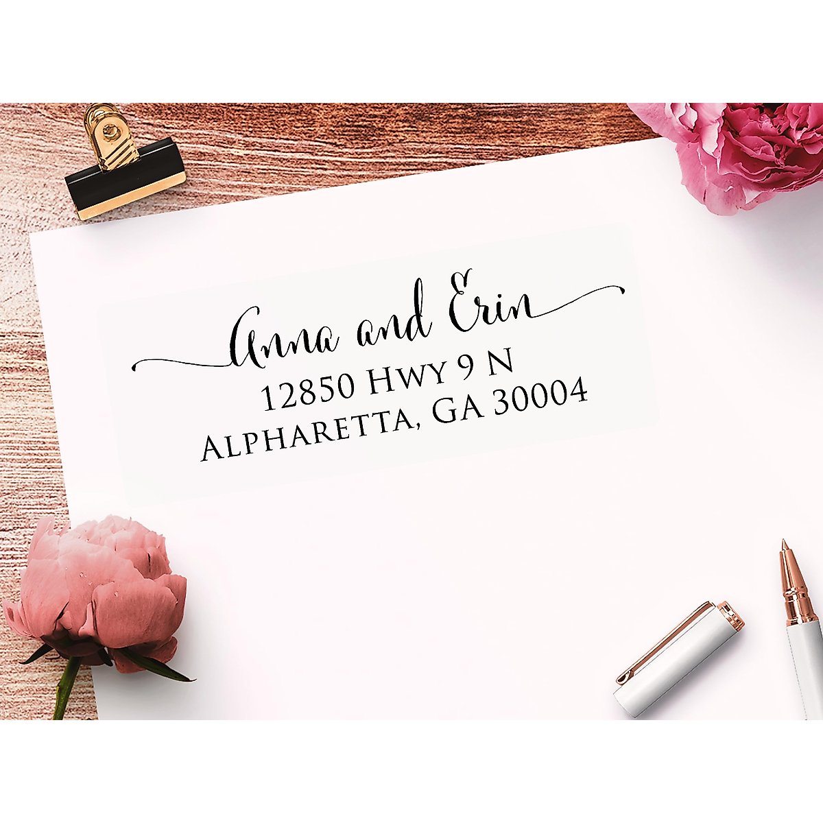 PrettySweetParty Clear Address Labels - Frosted Clear Transparent Custom Printed Personalized Return Address Labels for Envelopes (Calligraphy with Tails)