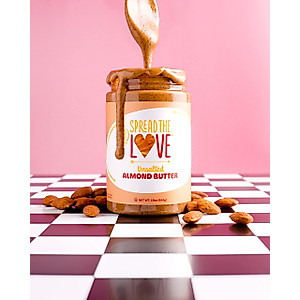 Spread The Love UNSALTED Almond Butter, 16 Ounce (All Natural, Vegan, Gluten-free, Creamy, No added salt, No added sugar, No palm fruit oil, Not pasteurized with PPO)