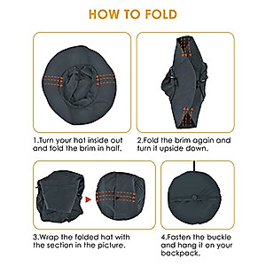 BROTOU Sun Hats for Women/Men, UPF 50+ Wide Brim Bucket Hat, Waterproof and Foldable Boonie Hat with UV Protection for Hiking Fishing Garden Safari Beach (Grey)