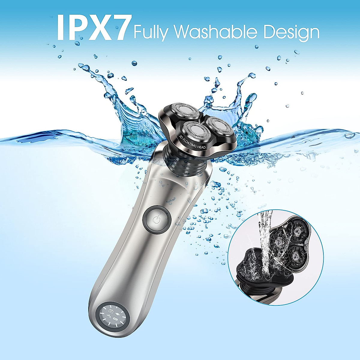 XMOX Rechargeable Mens Shaver with Stand for Clean Sterilization, Wet/Dry Electric Shaver with Pop-up Trimmer, IPX 7 100% Waterproof, LCD Battery Display, 4D Pivot Flex Heads
