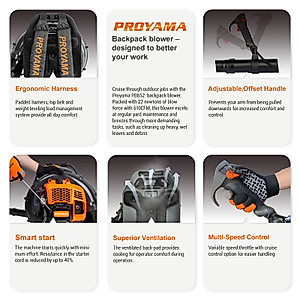 PROYAMA 54CC Gas Powered Backpack Leaf Blower 780CFM 248MPH Extreme Duty 2-Cycle Gasoline Powered Leaf blowers for Lawn Care Yard Snow Blowing Dust Debris