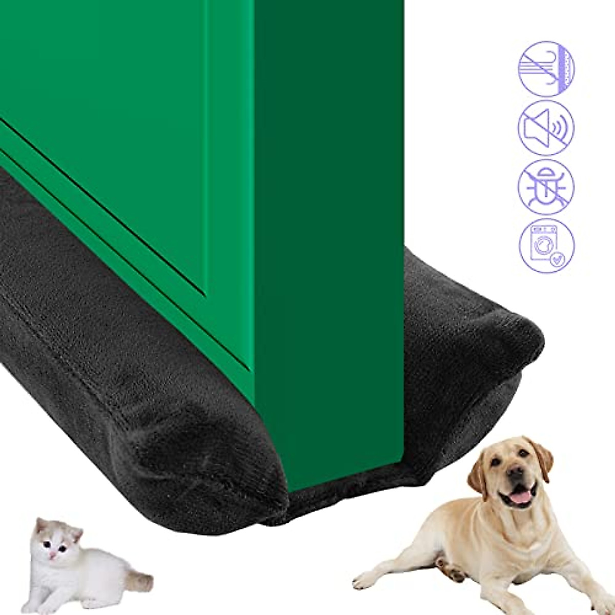 Door Draft Stopper, Pure Cotton 21-42 inch Adjustable Under Door Draft Stoppers, Soundproof Door Sweep for Interior and Window, Twin Door Sweep Weather Stripping Blocker Guard, Machine-Washable