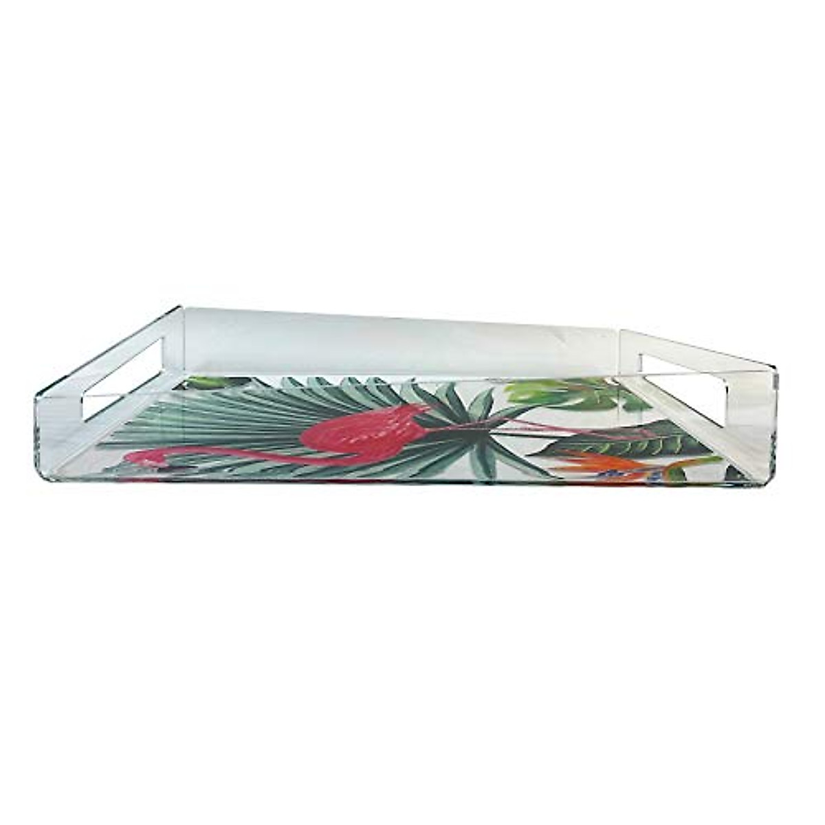 Idea Design Studio Clear Acrylic Animal Print Decorative Serving Tray (Flamingo, Large, 15.75 x 12 x 2.5 Inches)