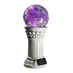 NC Solar Mosaic lamp, with Roman Column, Waterproof Glass lamp Ball for Indoor and Outdoor Decoration, Night Light Suitable for Garden, Patio, Party, Yard, Ideal Gift (Multi-Color Cracked Glass)