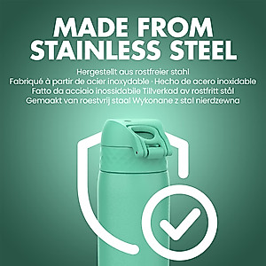 ION8 Steel Water Bottle, 600 ml/20 oz, Leak Proof, Easy to Open, Secure Lock, Dishwasher Safe, Flip Cover, Fits Cup Holders, Carry Handle, Durable, Scratch Resistant, Carbon Neutral, Teal Green