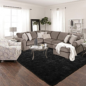 ISEAU Black Rug for Living Room, Fluffy 5x8 Feet Area Rug Carpets Soft Shaggy Rugs for Bedroom, Fuzzy and Comfy Shag Large Rug for Teen's Dorm Boys Kids Nursery Room Decor