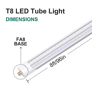 TRLIFE 65W 8FT LED Bulbs 6000K, T8 8FT V Shape LED Tube Light FA8 LED Light Bulbs with Clear Cover(150W Fluorescent Bulbs Replacement), Dual Row LED Chips, 7800Lm, Dual-Ended Power(25 Pack)