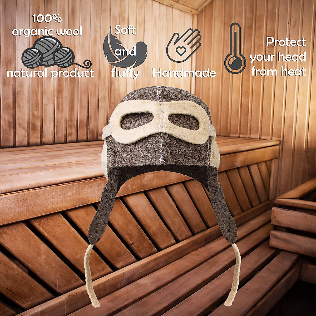 Wool Sauna Hat Embroidered Pilot Finnish Sauna Hat Russian Sauna Hat Wool Aviator - Russian Banya Sauna Hat for Men Sauna Hats Sauna Cap Gray