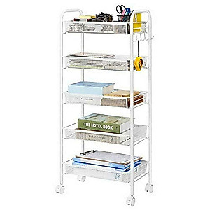 6860 - 5 Tier Metal Rolling Kitchen Trolley Cart Wire Rack Shelf w/Caster White – MN29
