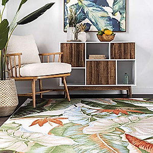 nuLOOM Nevaya Machine Washable Floral Leaves Ultra Thin Area Rug, 8' x 10', Green