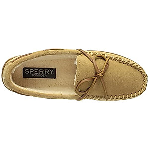 Sperry Men's Trapper Moccasin Slippers with Rawhide Leather Lacing, Lightweight Hardsole Moccasin Slippers for Men, Tan, 9 M