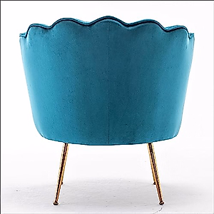 Container Furniture Direct Velvet Barrel Accent Chair with Scalloped Silhouette and Gold Metal Legs, Decorative Piece Suitable for Traditional, Modern, and Contemporary Spaces, Greenish Blue