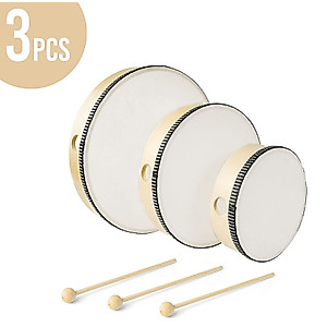 KEJJNYER Hand Drums with Drum Stick, 10 8 6 Inch Hand Drums for Adults Percussion Wood Frame Drum Musical Instrument for Party Class Home Supplies