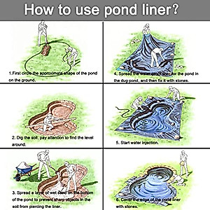 Ogrmar 7 x 10 ft LDPE Pond Liner,20 Mil Pond Skins for Fish Ponds,Water Features,Fountains,Waterfall and Water Gardens,Black(7 x 10ft)