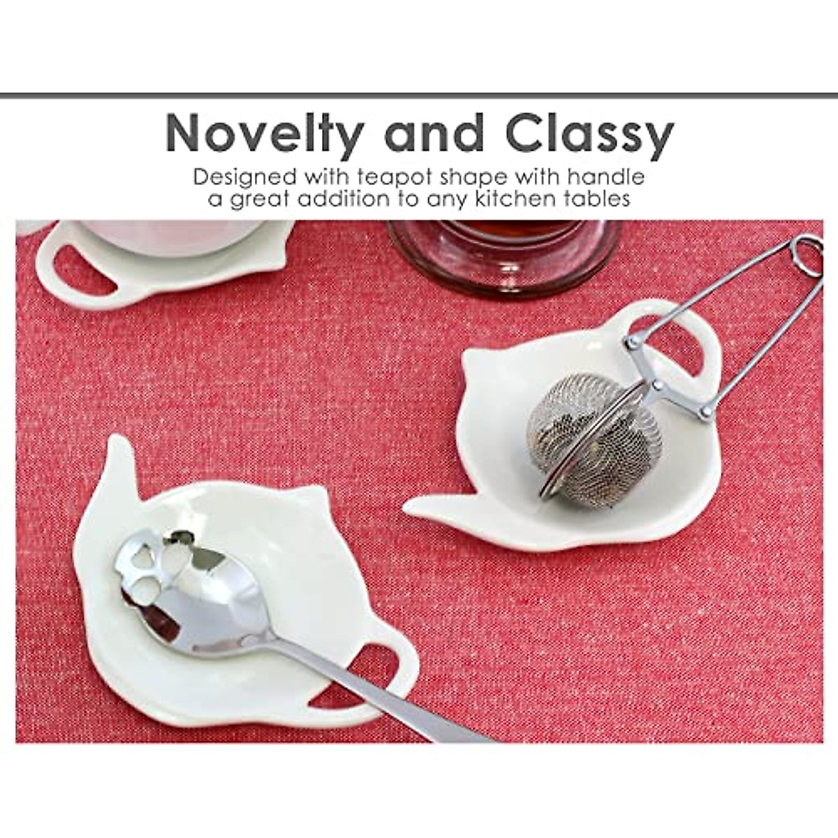 DS. DISTINCTIVE STYLE 4 Pieces Teapot Shaped Tea Bag Holder Teabag Coaster Seasoning Dish for Sauce Dessert (White - Ceramic)