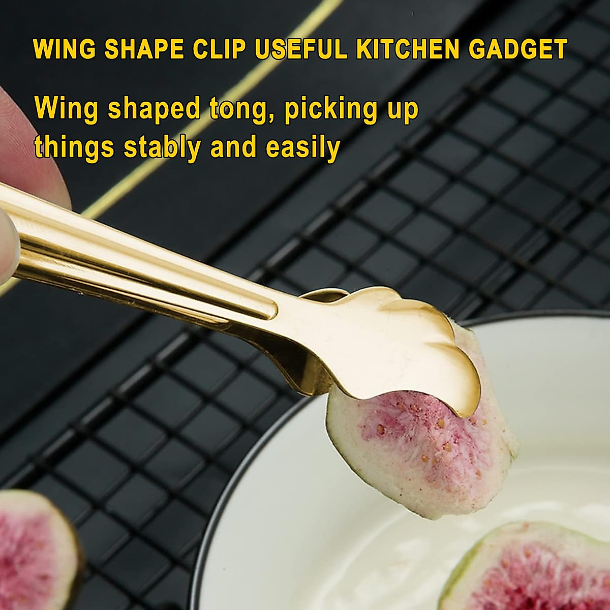 SOOHAO 12PCS Small Serving Tongs Sugar Tongs Stainless Steel Ice Tongs Mini Appetizers Tongs Angel’s Wing Shaped Small Kitchen Tongs for Tea Party Coffee Bar Kitchen (4.3 Inch, Golden)