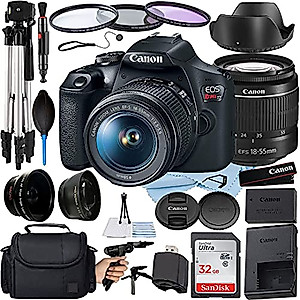 Canon EOS Rebel T7 DSLR Camera 24.1MP with EF-S 18-55mm Lens + A-Cell Accessory Bundle Includes: Telephoto + Wide Angle Lenses + SanDisk 32GB Memory Card + Much More (Renewed)
